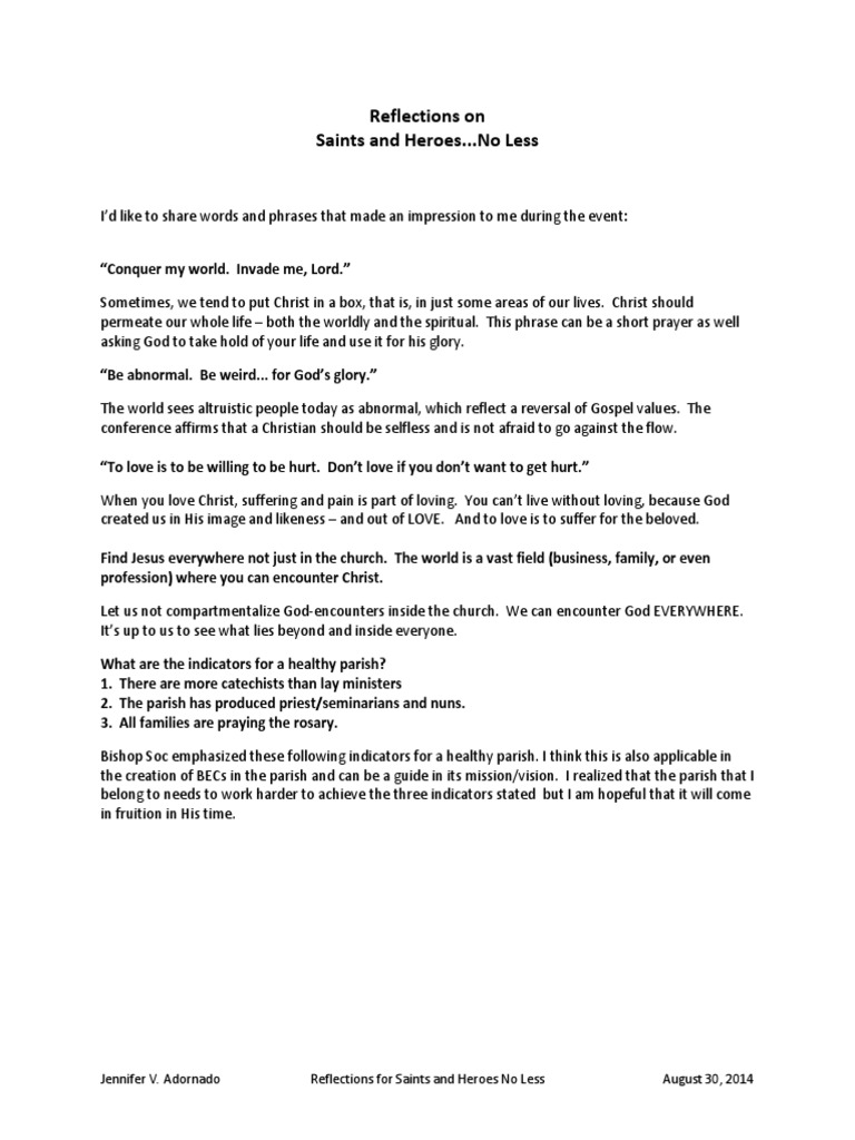 Reflections on Saints and Heroes | PDF | Lifestyle