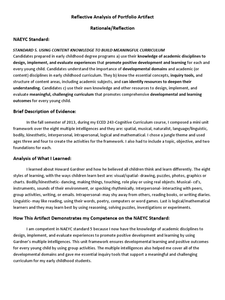 Rational Reflection For Naeyc Standard 5 Multiple Intelligence Pdf