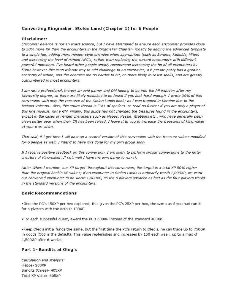 Kingmaker 6-7 Player Party Mods | PDF | Nature | Leisure