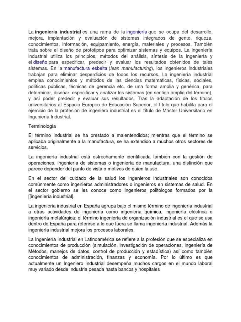La Ingenieria Industrial Pdf Ingeniería Industrial Ciencia Y