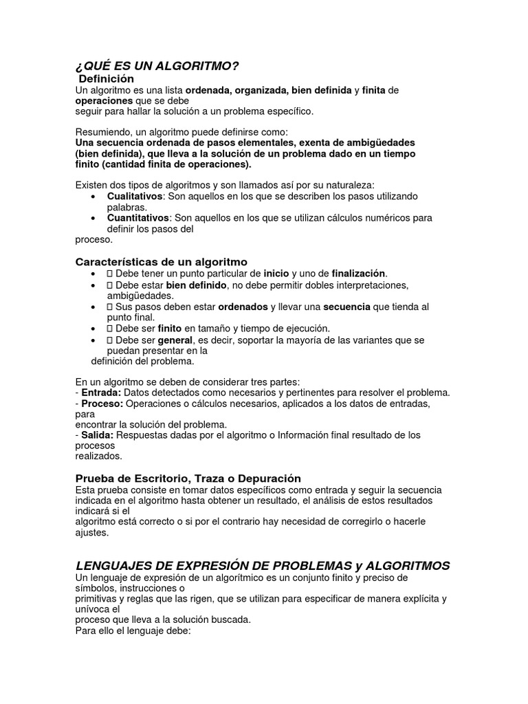 Qué Es Un Algoritmo | PDF | Algoritmos | Lenguaje de programación
