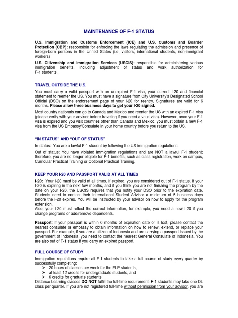 Maintenance of F-1 Status: Travel Outside The U.S | PDF | Travel Visa ...
