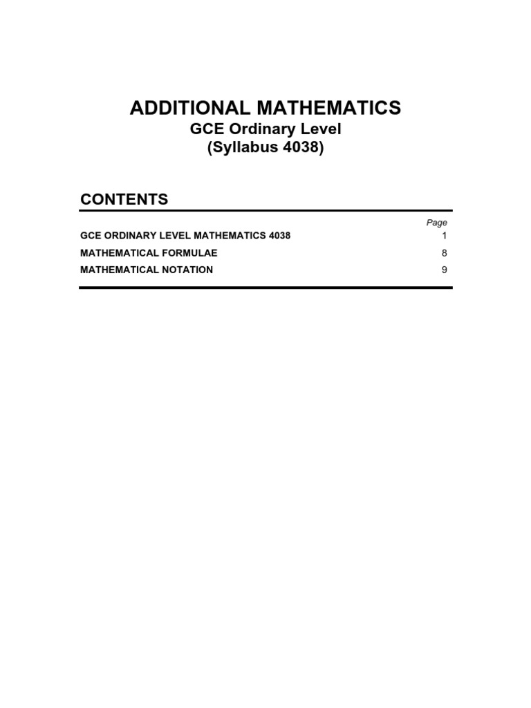 Additional Mathematics O Level Guide | PDF | Equations | Derivative