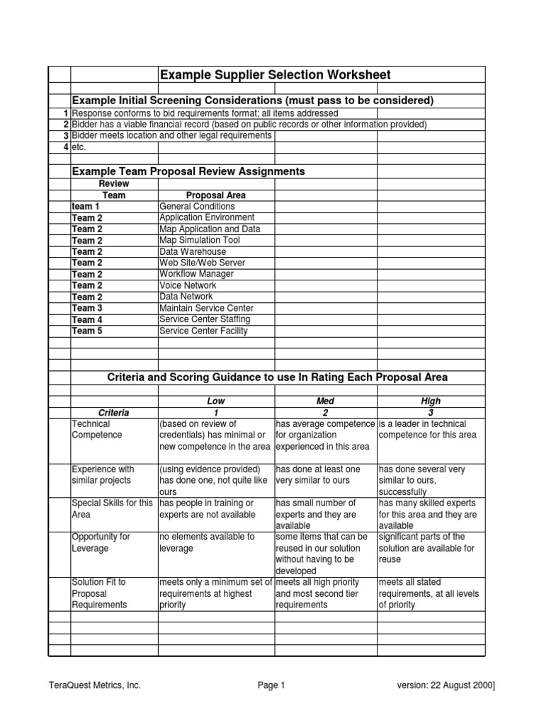 Supplier Selection Worksheet | Computer Network | Information ...