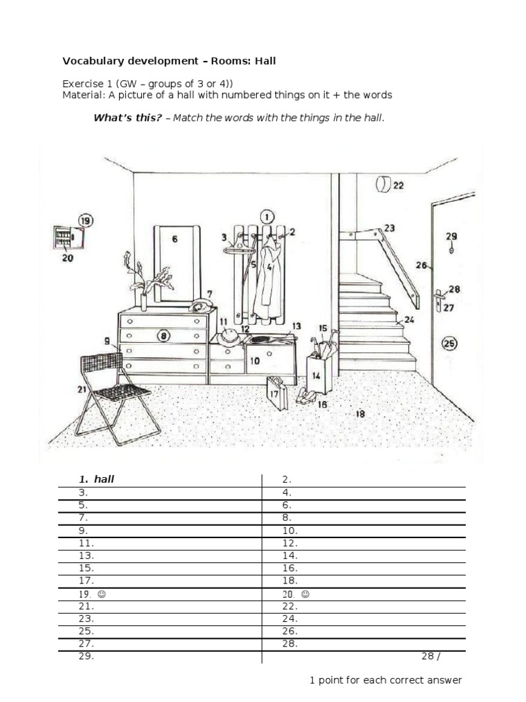 Vocabulary Development - Rooms1: Hall | PDF