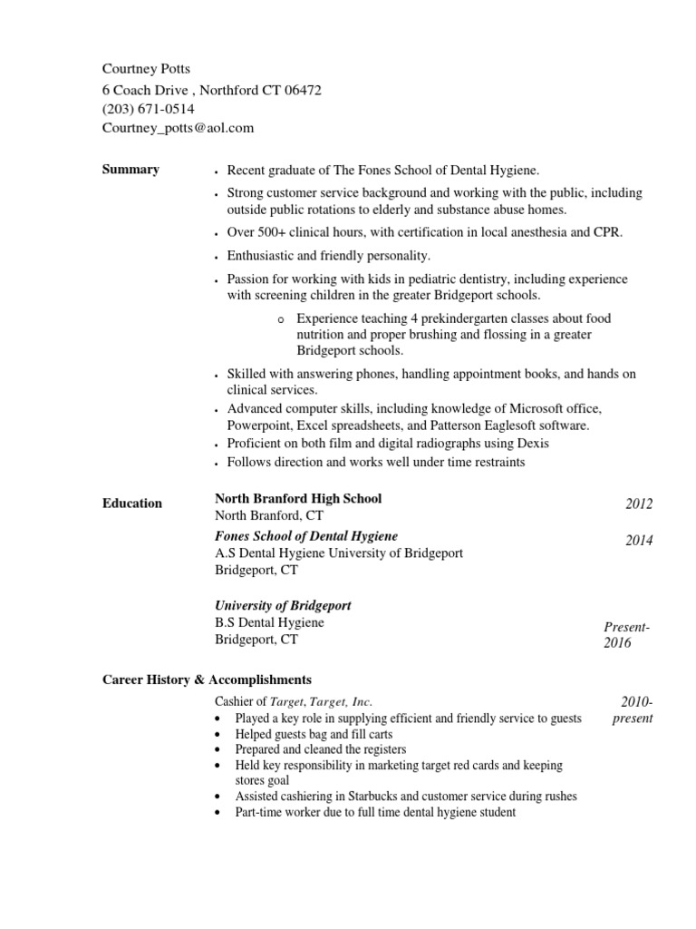 Courtney Potts: Dental Hygienist Resume | PDF