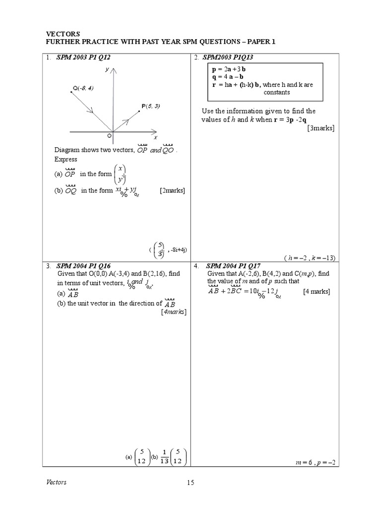 SPM Past Year Vector Questions | PDF | Classical Geometry | Euclidean ...