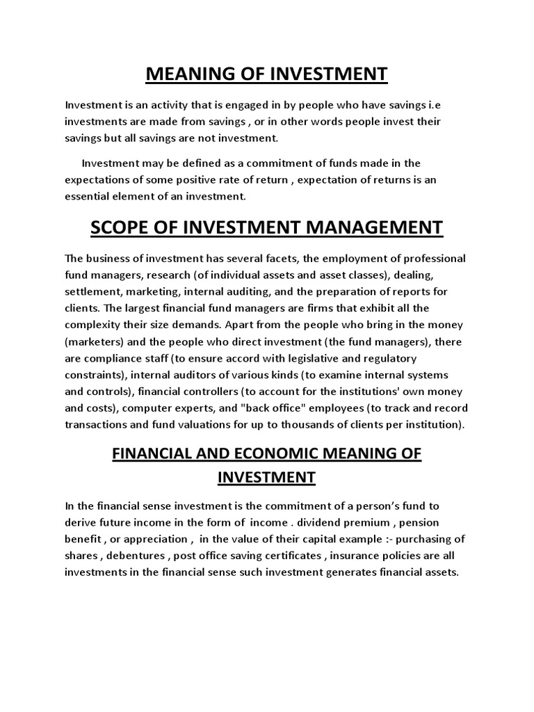 Understanding Investment and Management | PDF | Investing | Gambling