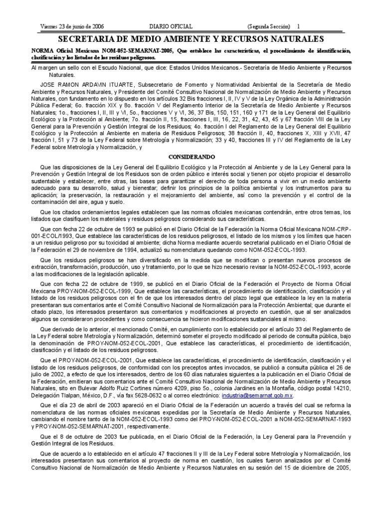 Nom 052 Ecol 2005 | PDF | Toxicidad | Residuos