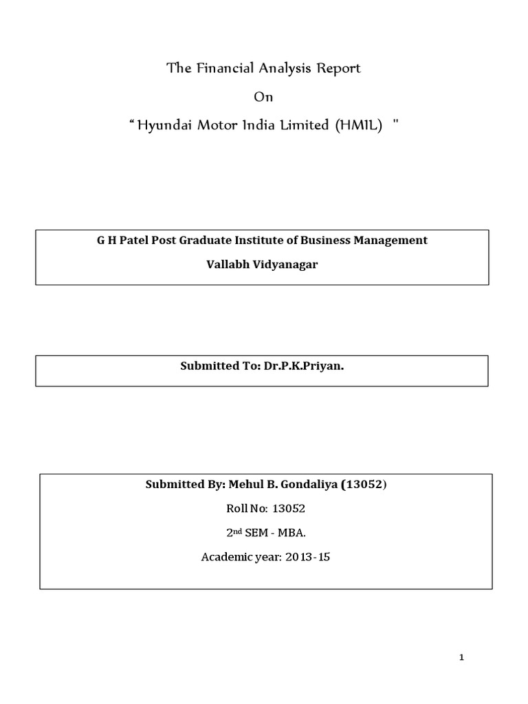 Hyundai Motor India Financial Analysis | PDF | Financial Accounting ...