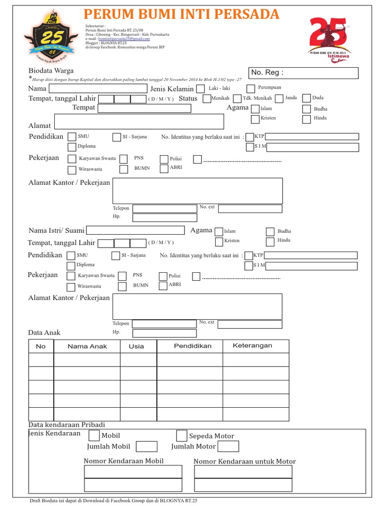Form Biodata Warga RT25 | PDF