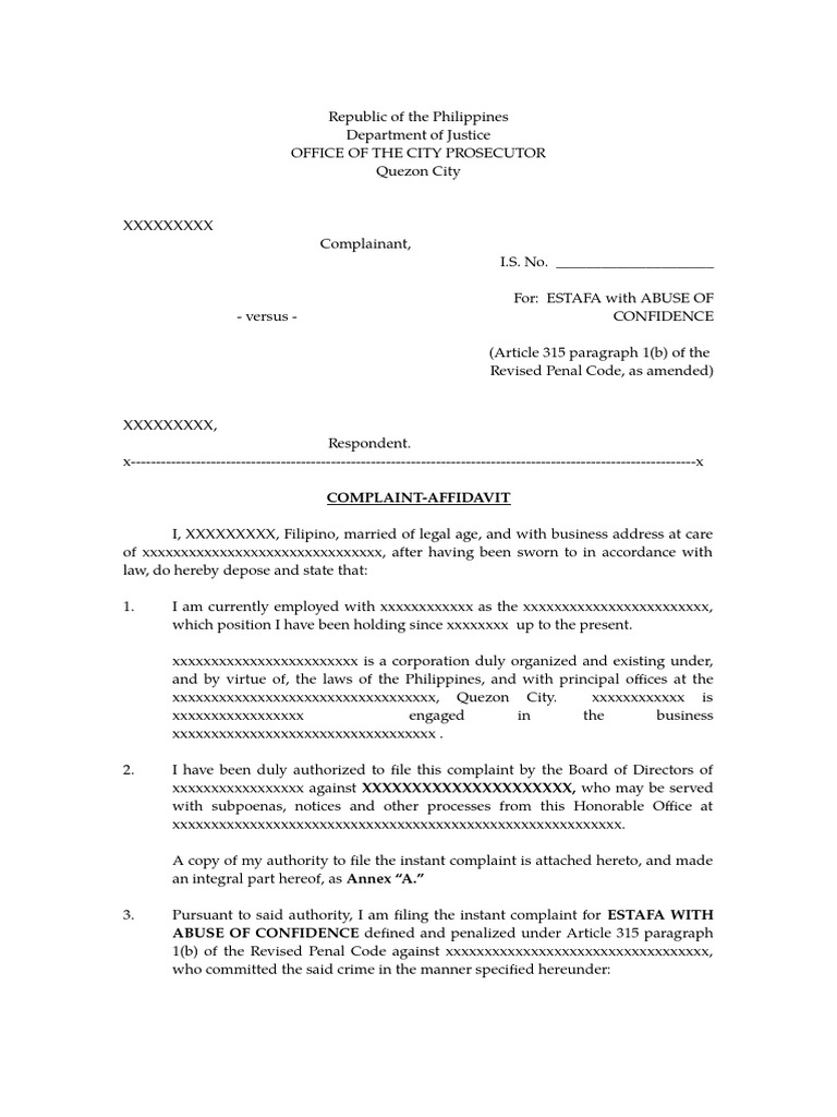 Complaint Affidavit DRAFT | PDF | Criminal Law | Justice