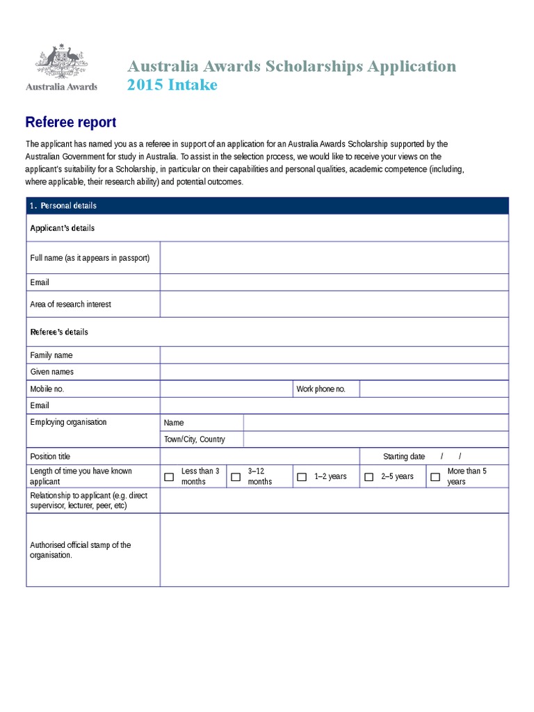 Australia Awards Scholarship Referee Report | PDF | Doctor Of ...