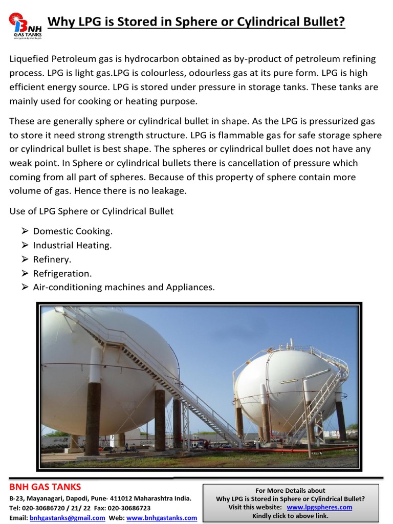 Why LPG Is Stored in Sphere or Cylindrical Bullet | PDF | Liquefied ...