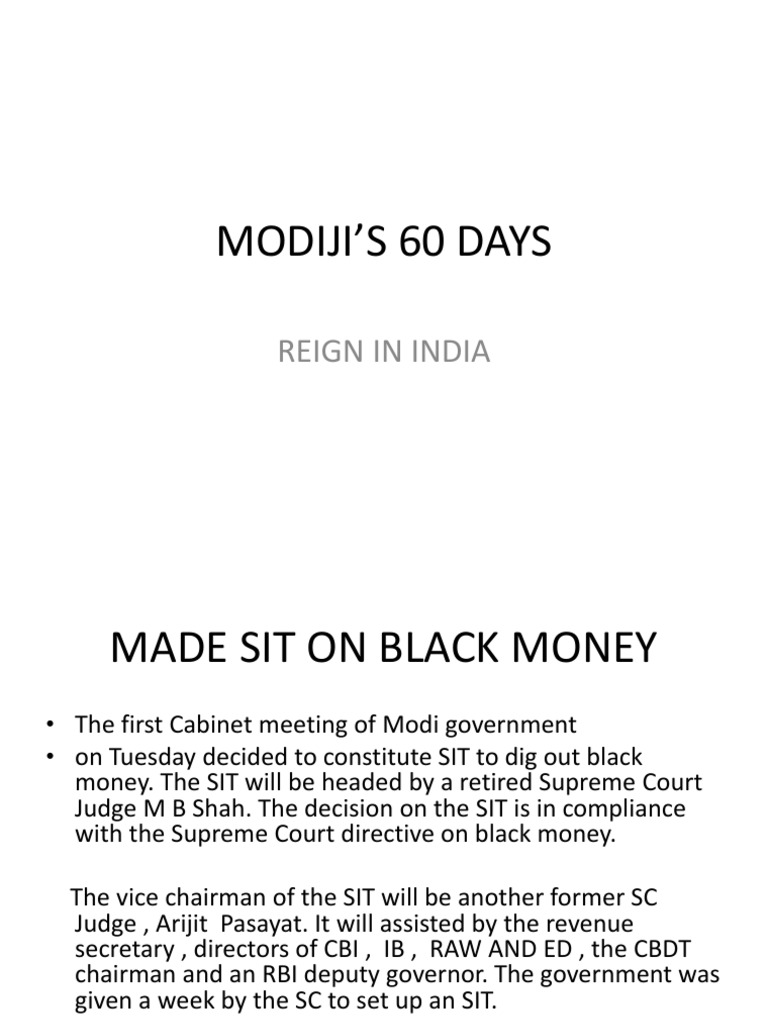 Modiji'S 60 Days: Reign in India | PDF | Narendra Modi | Indian Black Money