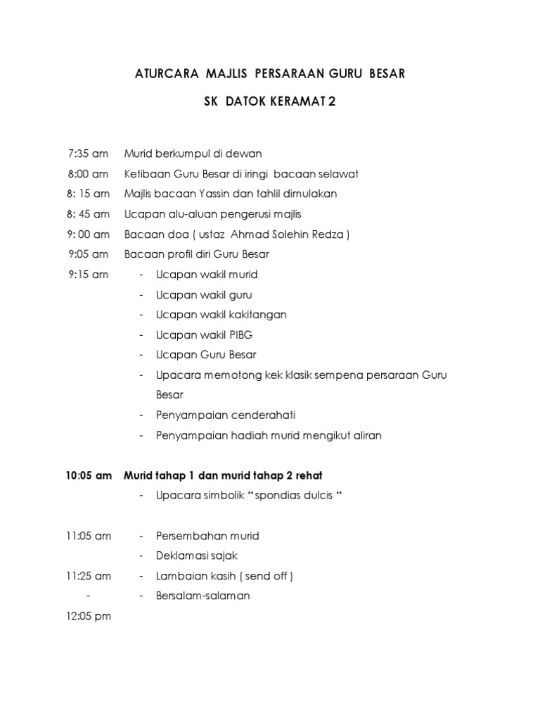 Aturcara Majlis Persaraan Guru Besar | PDF