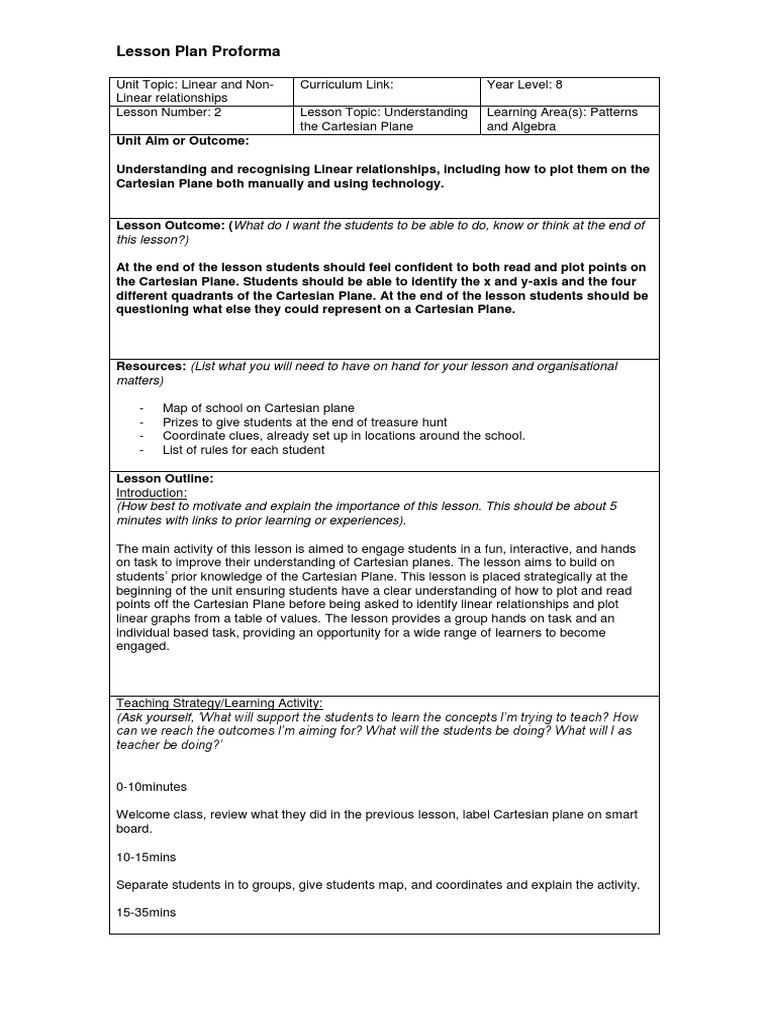 Year 8 Cartesian Plane Lesson Plan | PDF | Cartesian Coordinate System ...