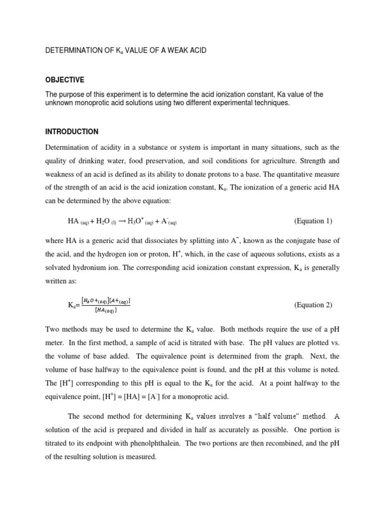 Determination of Ka Value of Weak ADetermination of Ka Value of Weak ...