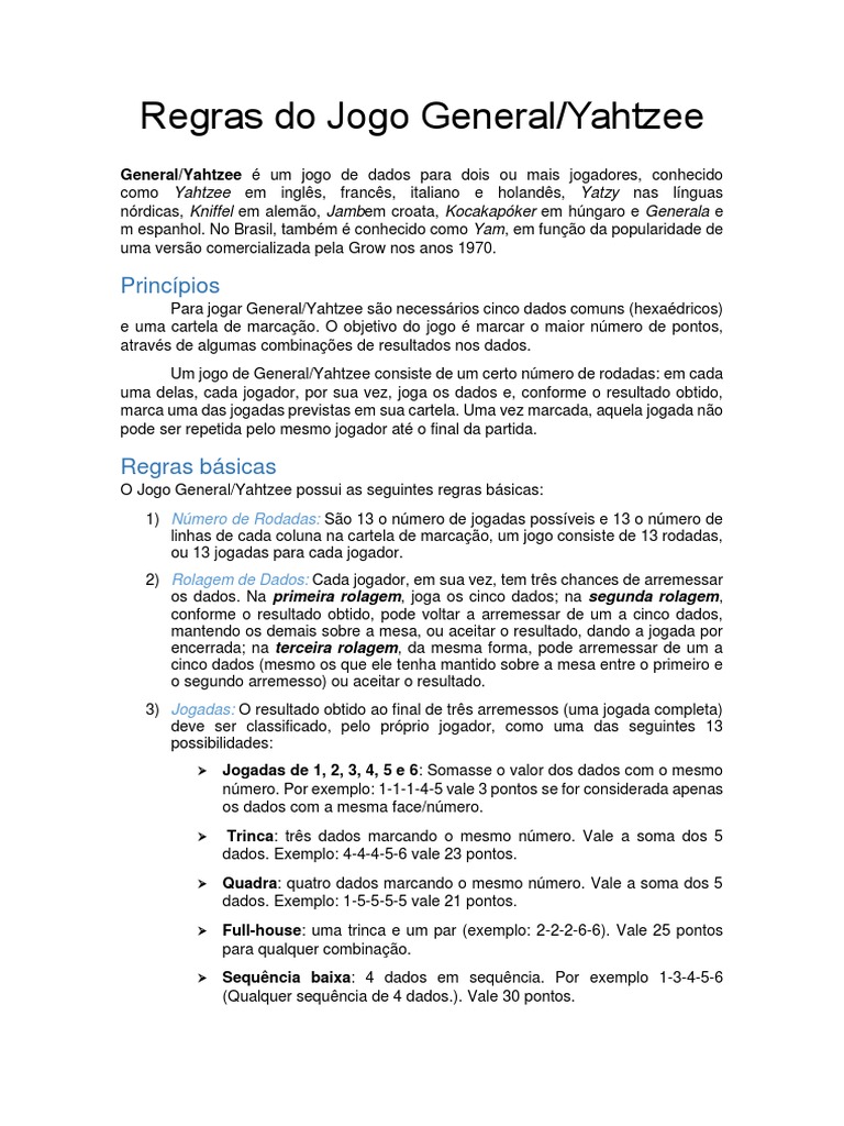Regras Do Jogo General | PDF | Jogos | Jogos e loterias