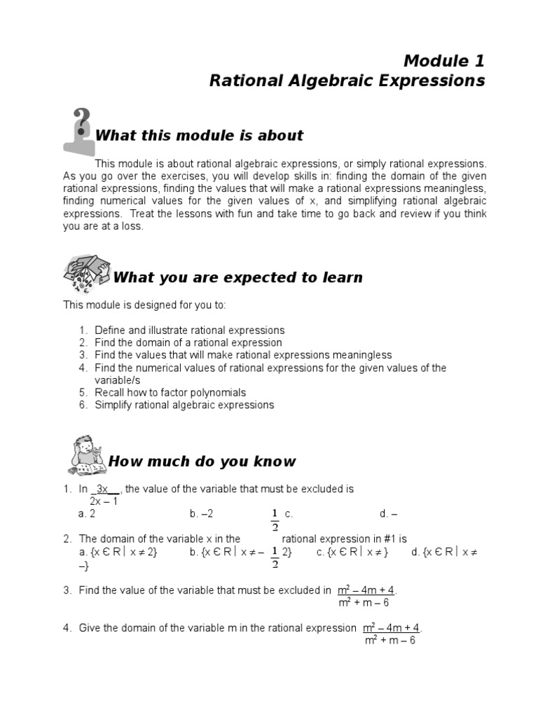 Module 1 - Rational Alg Expression 2 | PDF | Factorization | Polynomial