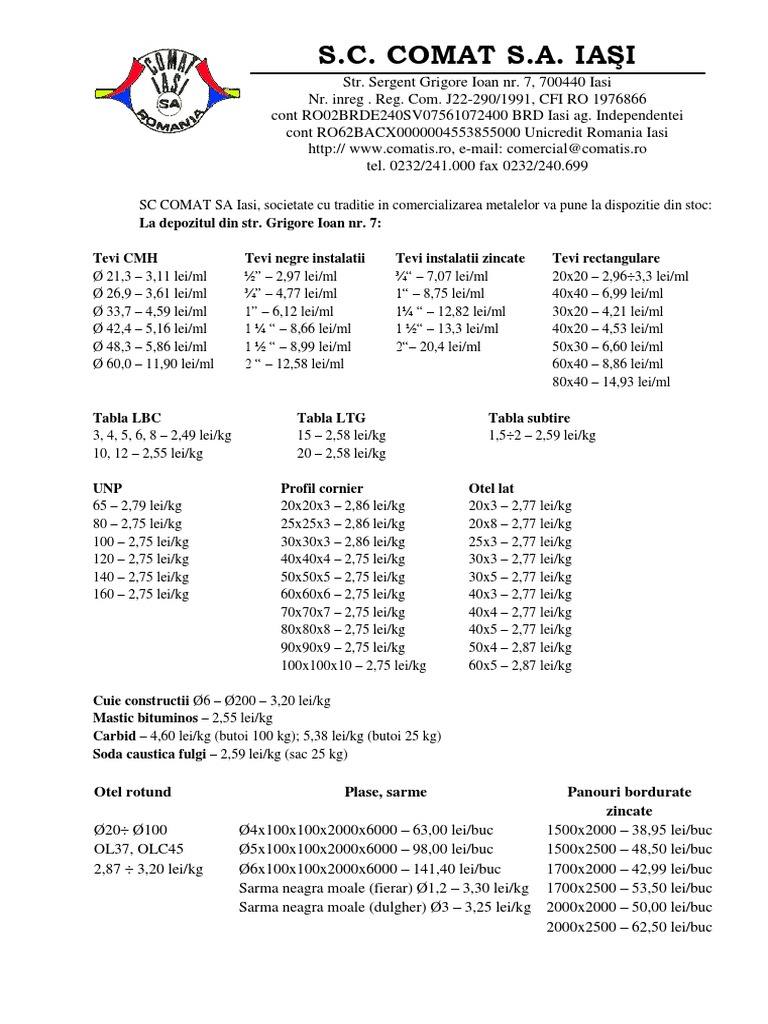 Preturi Comat Iasi | PDF