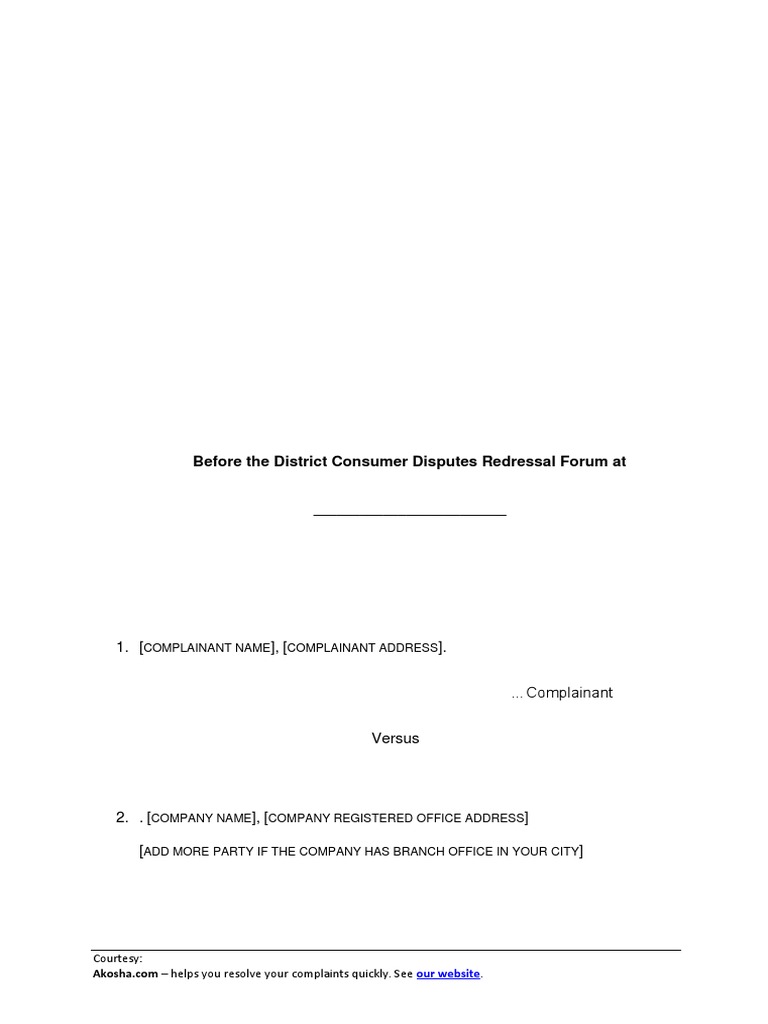 Consumer Court Complaint - Draft | PDF | Affidavit | Complaint