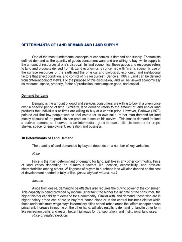 Determinants of Land Demand Explained | PDF | Demand | Mortgage Loan