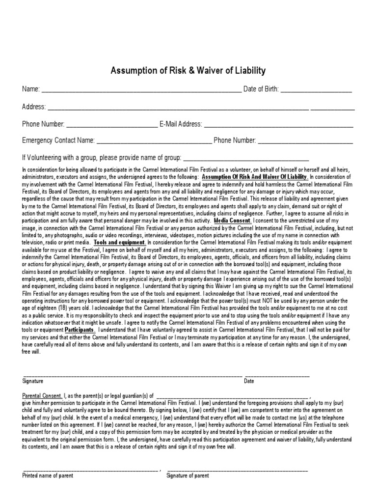 Assumption of Risk & Waiver of Liability | PDF | Indemnity | Common Law