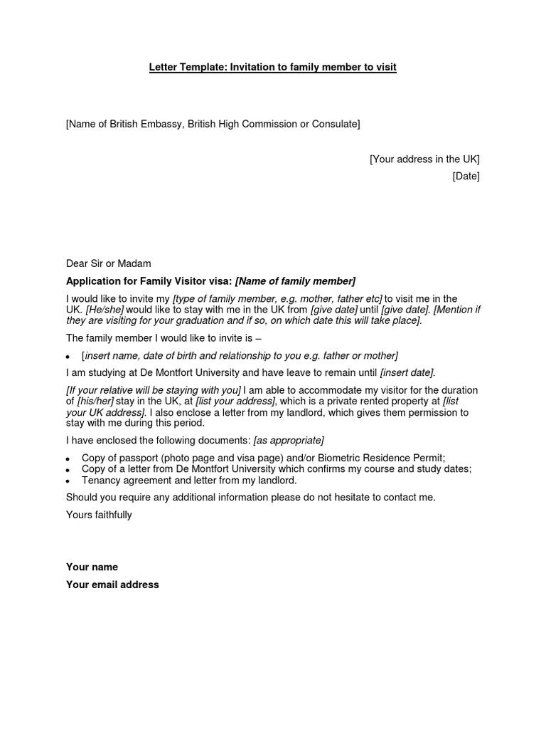 Family Visit Letter Template | PDF