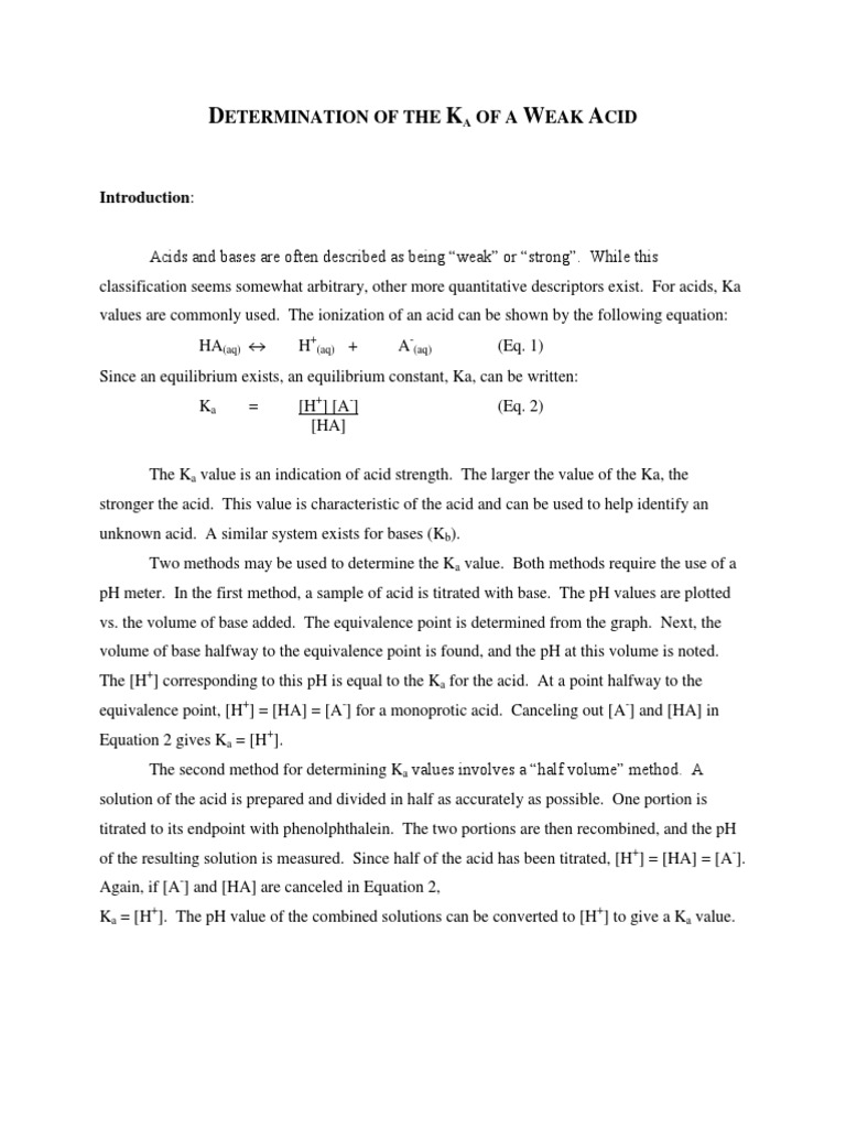 Calculating Ka of Weak Acids via Titration | PDF | Titration | Chemistry