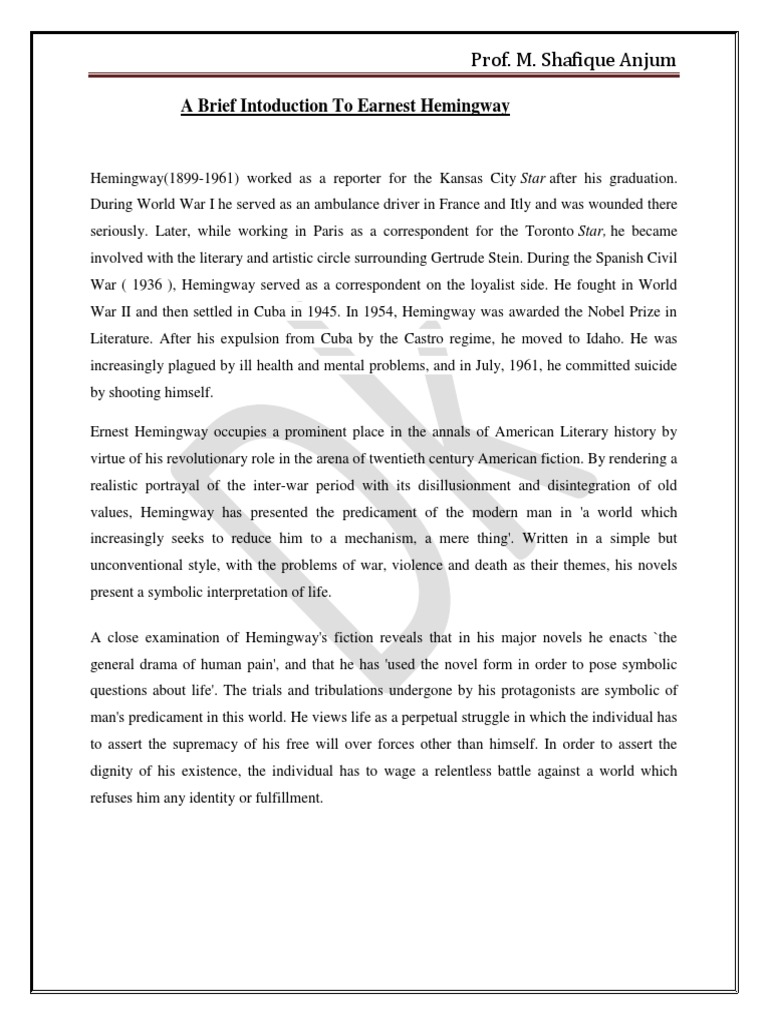 Introduction to Ernest Hemingway | PDF