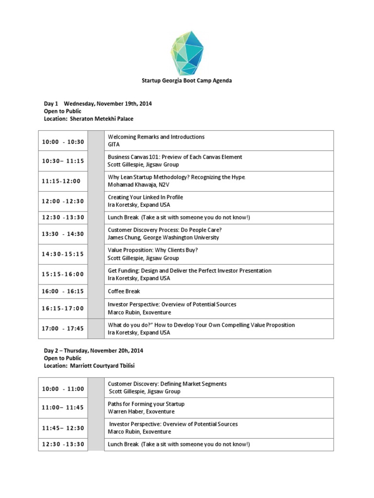 GITA Startup Boot Camp & DEMO DAY Agenda | PDF | Startup Company ...