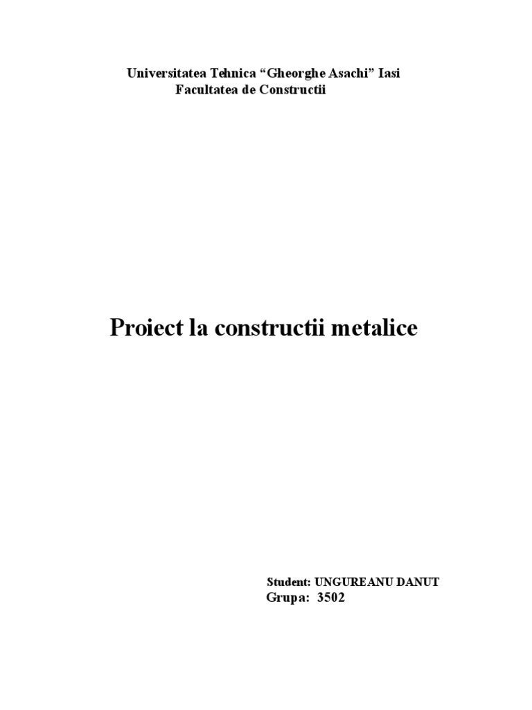 Proiect Constructii Metalice G. | PDF | Teaching Methods & Materials | Technology & Engineering