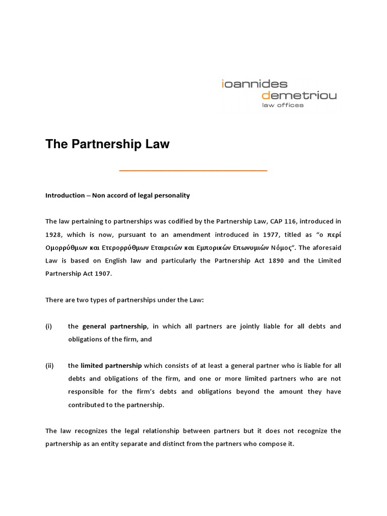 The Partnership Law: Introduction - Non Accord of Legal Personality ...