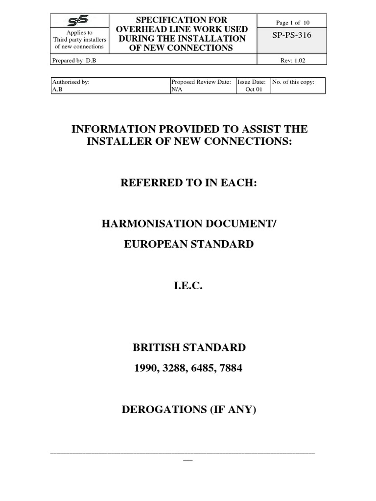 SP-PS-316 - Specification For Overhead Line Work Used During The ...