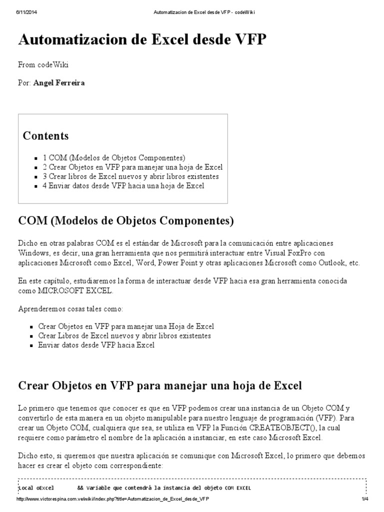 Automatizacion de Excel Desde VFP - CodeWiki | PDF | Microsoft Excel | Software