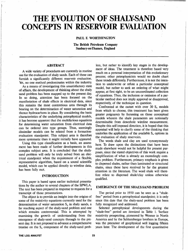 Worthington, P.F.,1985 - The Evolution of The Shaly-Sand Concepts in ...