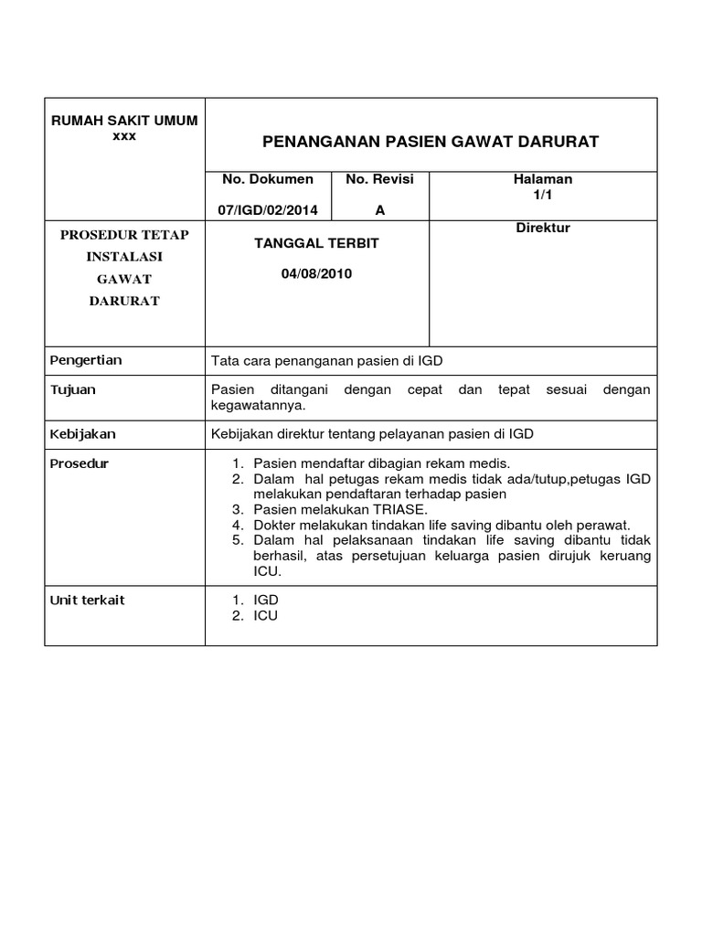 0k - Protap Operasional Penanganan Pasien Gawat Darurat IGD | PDF ...