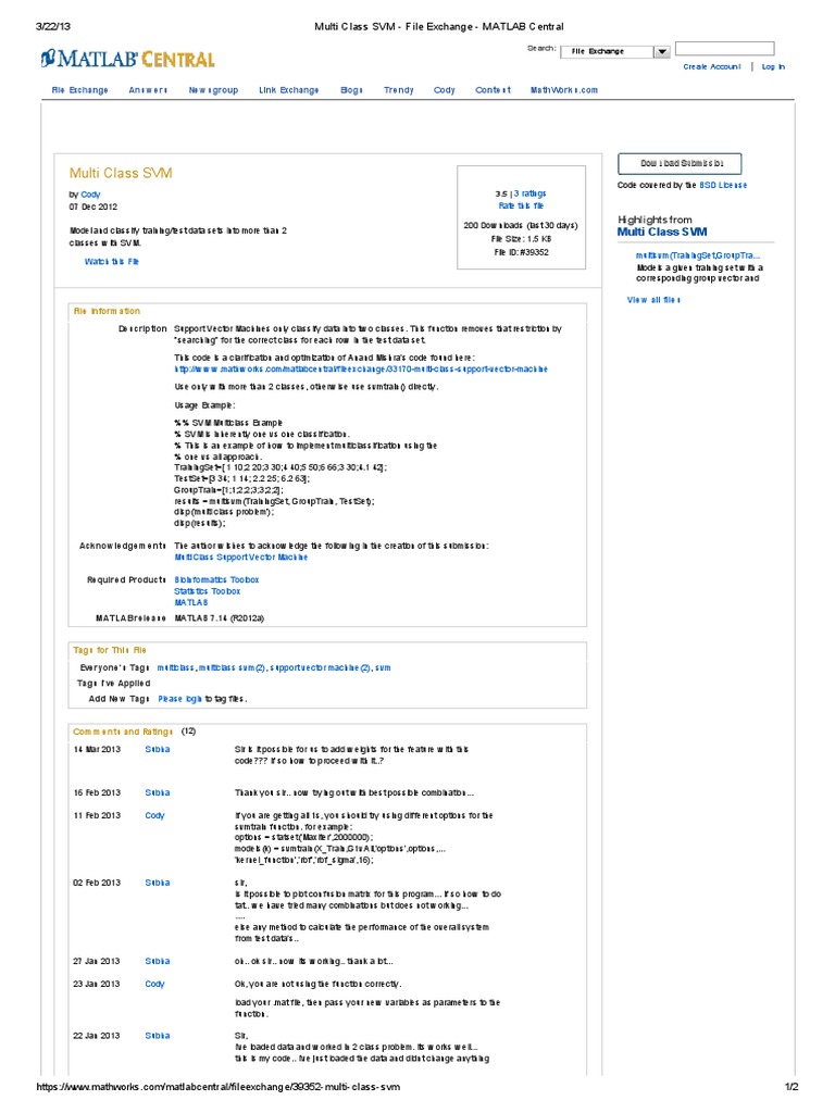 Multi Class SVM - File Exchange - MATLAB Central | PDF | Support Vector Machine | Matlab