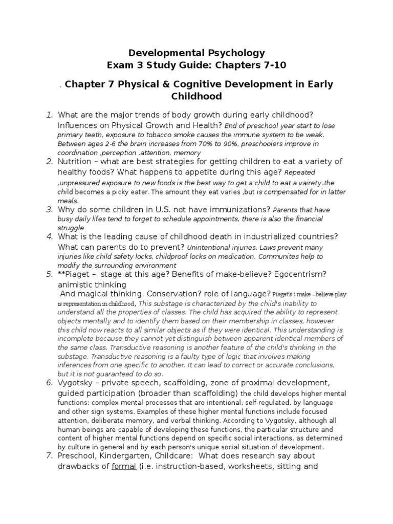 Developmental Psychology Exam 3 Study Guide: Chapters 7-10 Chapter 7 ...