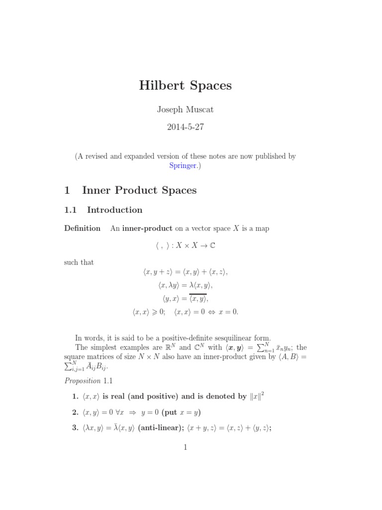 Understanding Hilbert Spaces and Inner Products | PDF | Hilbert Space ...