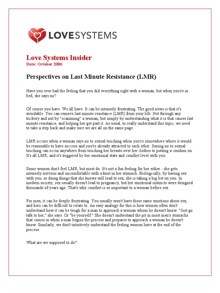 Overcoming Last Minute Resistance in Sex | PDF | Interpersonal ...