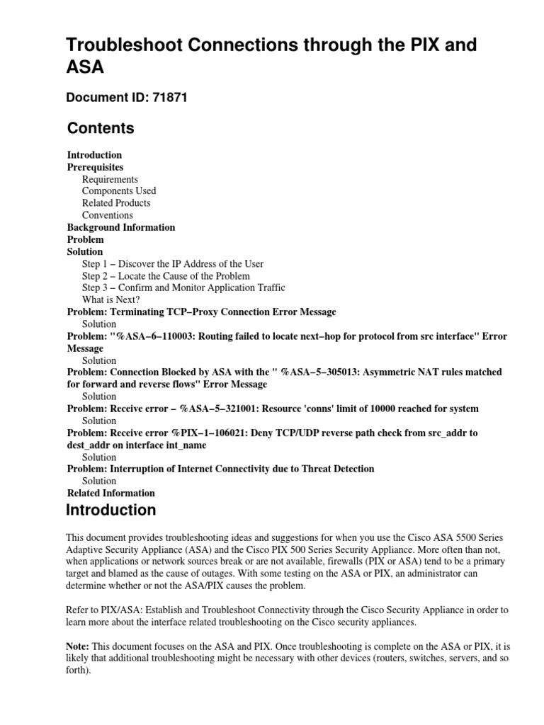 Troubleshoot Connections Through The PIX and ASA | PDF | Transmission ...
