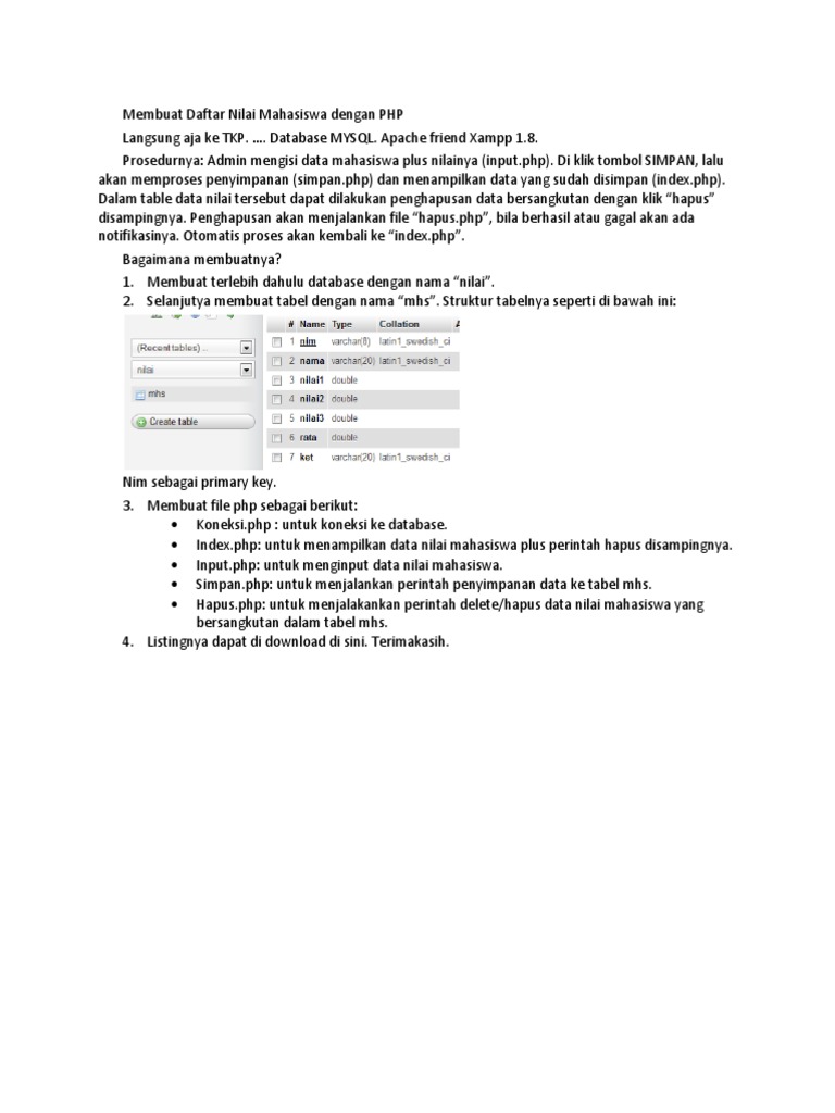 Membuat Daftar Nilai Mahasiswa Dengan PHP | PDF