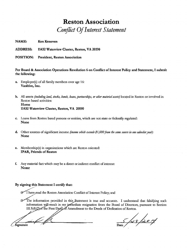 RA Board of Directors Conflict of Interest Statements-1 | Committee ...