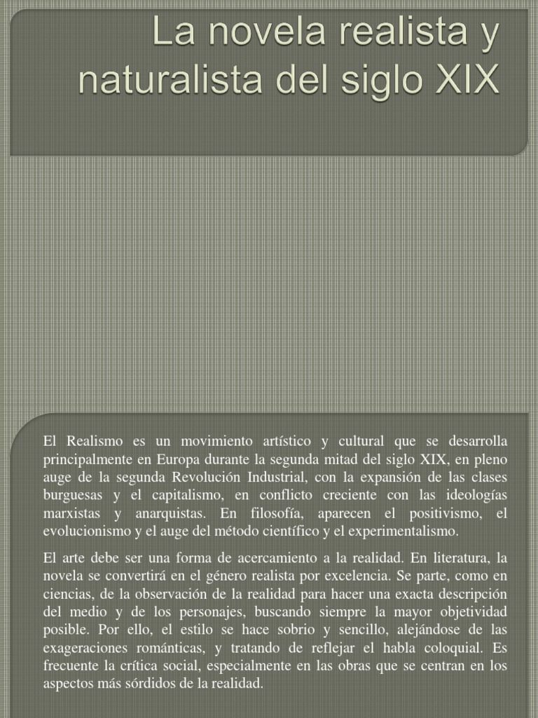 La Novela Realista y Naturalista Del Siglo XIX | Realismo literario ...