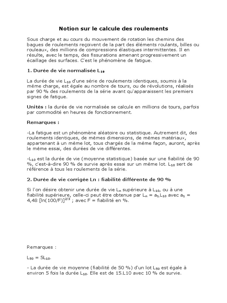 Notion Sur Le Calcule Des Roulements | PDF | Fatigue (matériau) | Machine