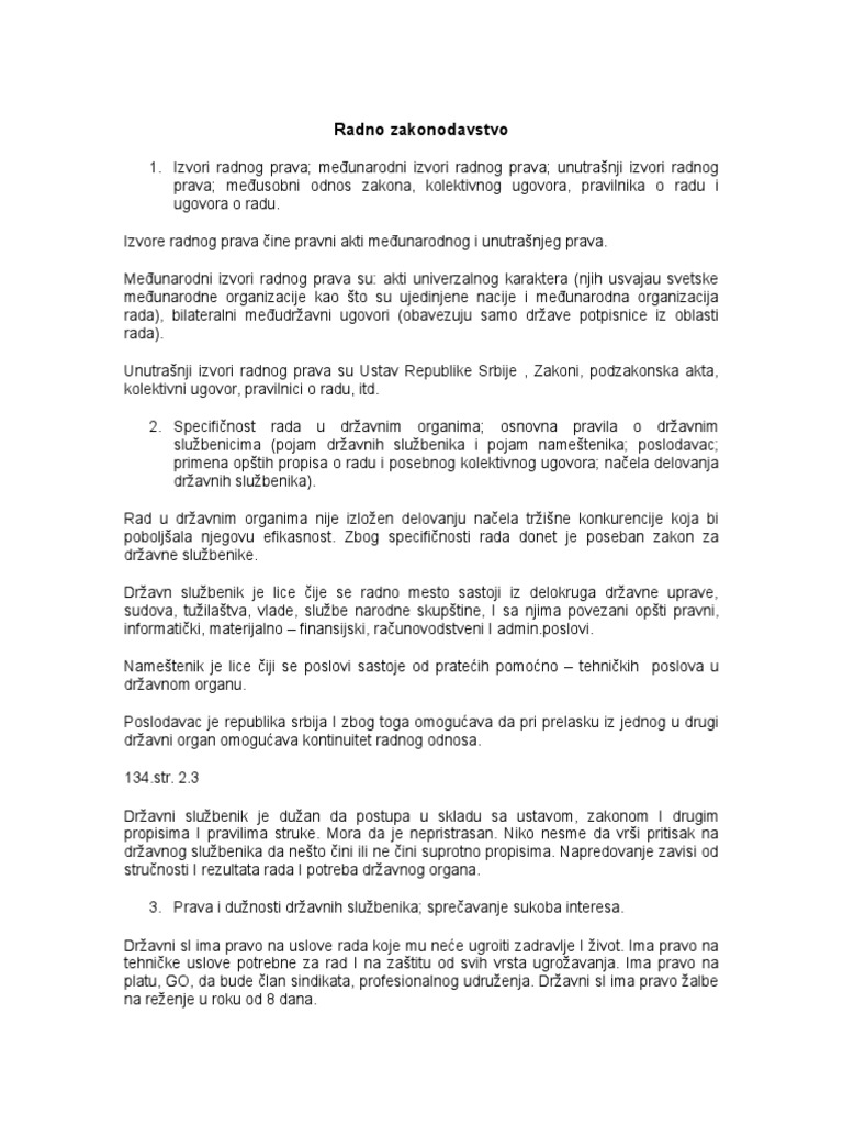 Radno Zakonodavstvo - Drzavni Strucni Ispit | PDF