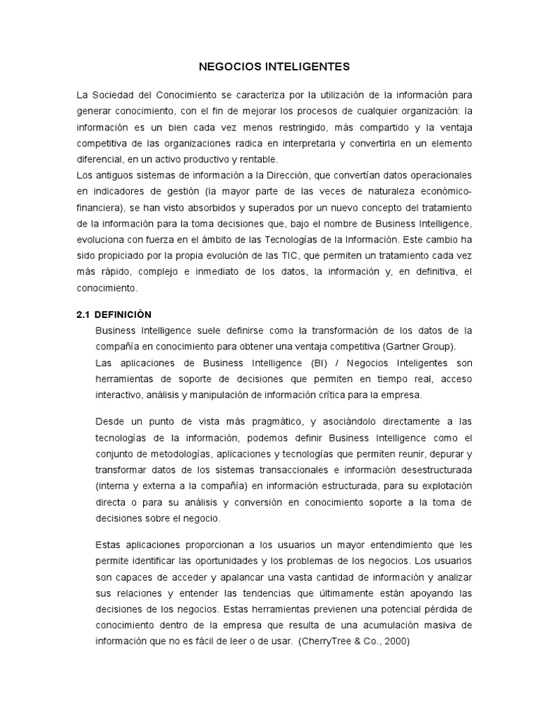 Negocios Inteligentes y Business Intelligence | PDF | Almacén de datos ...