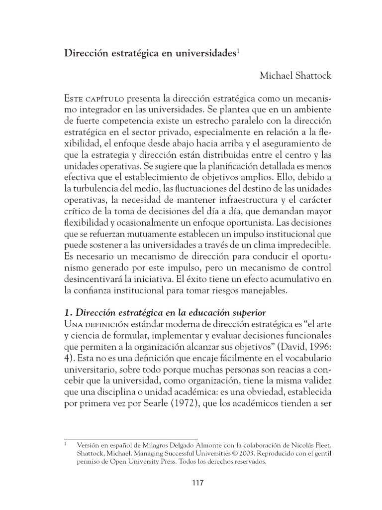 Michael - Shattock Dirección Estratégica en Universidades | PDF | Toma ...